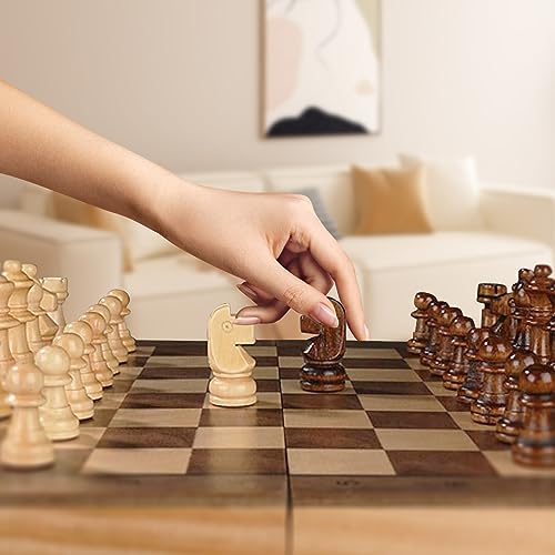 Chess Set-Magnetic Wooden Chess Set|Chess Board Board with alphanumeric|with 2 Extra Queens，Folding Board|Portable Travel Chess Set|Chess Sets for Adults|Chess Set for Kids