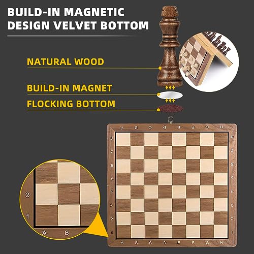 Chess Set-Magnetic Wooden Chess Set|Chess Board Board with alphanumeric|with 2 Extra Queens，Folding Board|Portable Travel Chess Set|Chess Sets for Adults|Chess Set for Kids