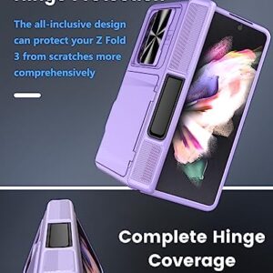 Viaotaily for Galaxy Z Fold 3 Case with Kickstand & Hinge Protection & Screen Protector, Built-in Credit Card Holder & Sliding Camera Lens Cover, Sturdy Wallet Phone Case for Samsung Z Fold 3, Purple