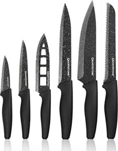 granitestone nutriblade 6 piece - ultra sharp, pfoa-free stainless steel blades, kitchen knife set, with nonstick granite coating, easy-grip handle, dishwasher-safe