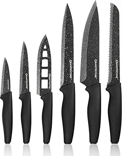 Granitestone Nutriblade 6 Piece - Ultra Sharp, PFOA-Free Stainless Steel Blades, Kitchen Knife Set, with Nonstick Granite Coating, Easy-Grip Handle, Dishwasher-safe