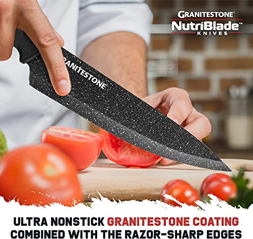 Granitestone Nutriblade 6 Piece - Ultra Sharp, PFOA-Free Stainless Steel Blades, Kitchen Knife Set, with Nonstick Granite Coating, Easy-Grip Handle, Dishwasher-safe