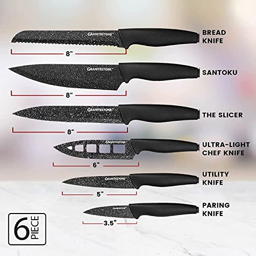 Granitestone Nutriblade 6 Piece - Ultra Sharp, PFOA-Free Stainless Steel Blades, Kitchen Knife Set, with Nonstick Granite Coating, Easy-Grip Handle, Dishwasher-safe