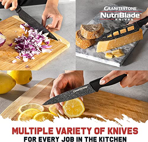 Granitestone Nutriblade 6 Piece - Ultra Sharp, PFOA-Free Stainless Steel Blades, Kitchen Knife Set, with Nonstick Granite Coating, Easy-Grip Handle, Dishwasher-safe