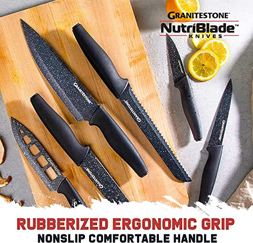 Granitestone Nutriblade 6 Piece - Ultra Sharp, PFOA-Free Stainless Steel Blades, Kitchen Knife Set, with Nonstick Granite Coating, Easy-Grip Handle, Dishwasher-safe