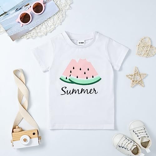 FOCUTEBB 2 Years Old Girl Clothes Toddler Girls Summer Outfits Summer Short Set Infant Toddler Girls Outfit T-shirt + Linen Shorts with Belt Cute Summer Clothes Set Watermelon Pink 2-3T