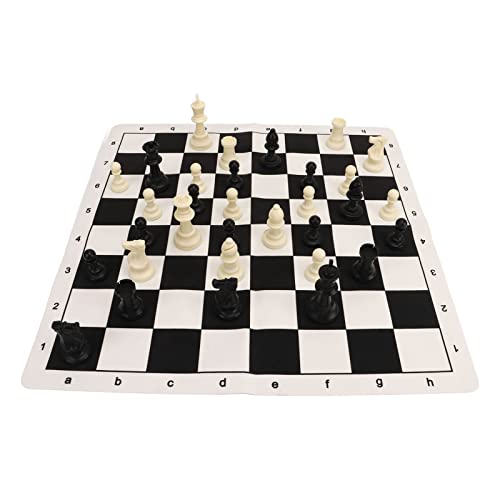 Chess Pieces,Chess Set with Zipper Back Bag Portable Faux Leather Black and White Checkerboard Set for Boys Girls