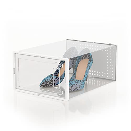 AVGXC Clear Plastic Stackable Shoe Boxes, 12 Pack Shoe Storage Boxes with Lids, Transparent Shoe Organizers for Closet, Space-Saving Shoe Containers