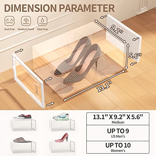 AVGXC Clear Plastic Stackable Shoe Boxes, 12 Pack Shoe Storage Boxes with Lids, Transparent Shoe Organizers for Closet, Space-Saving Shoe Containers