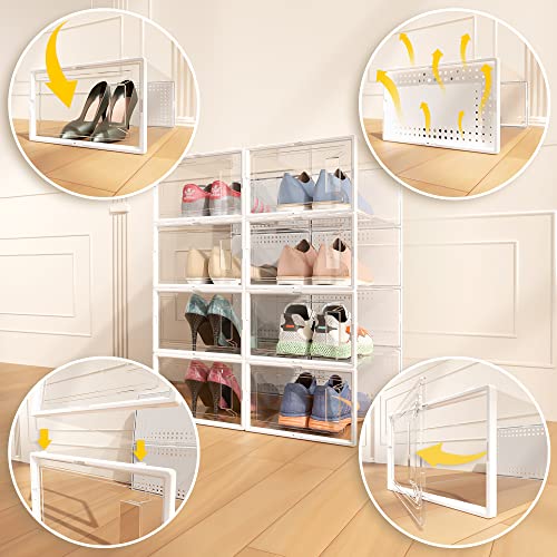 AVGXC Clear Plastic Stackable Shoe Boxes, 12 Pack Shoe Storage Boxes with Lids, Transparent Shoe Organizers for Closet, Space-Saving Shoe Containers