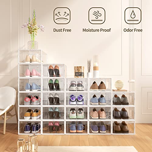 AVGXC Clear Plastic Stackable Shoe Boxes, 12 Pack Shoe Storage Boxes with Lids, Transparent Shoe Organizers for Closet, Space-Saving Shoe Containers