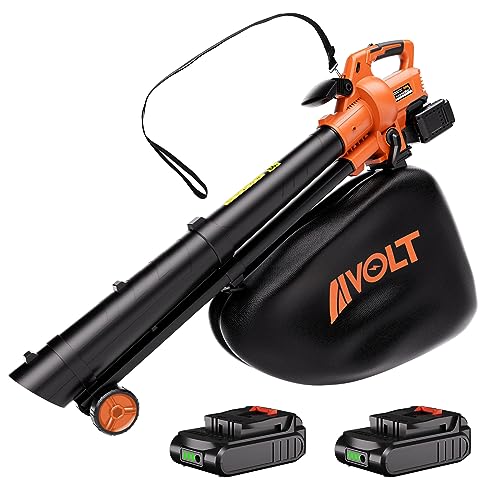 AIVOLT 40V Cordless Leaf Blower Vacuum Battery Powered, 600CFM 150MPH 3 in 1 Leaf Blower, Vacuum, Mulcher with Shoulder Strap and 2 Wheels for Lawn Care and Leaves Blowing