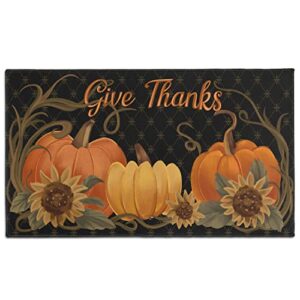 xiumei pumpkin sunflower welcome mat fall thanksgiving doormat give thanks outdoor rug non slip entrance outdoor indoor doormat 30" x 17"