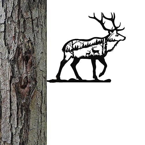 Metal Deer Garden Tree Stakes, 12 Inches Moose Elk Tree Stake, Metal Deer Decor, Outdoor Deer Silhouette Signs Art Stakes for Garden Yard,Tree, Lawn Patio