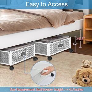 punemi Under Bed Storage With Wheels And Lid & Removable Bags, 1Pcs Rolling Underbed Storage & Handle, Metal Underbed Storage Containers For Clothes Toys Blankets,Bedroom, Tool-Free Assembly，White