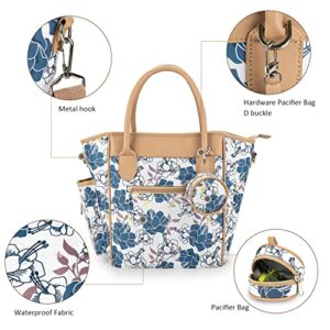 MEYTEILAY Diaper Bag Tote Baby Changing Bag Portable Waterproof Splashproof and Large Capacity with Shoulder Strap（Blue Flower）