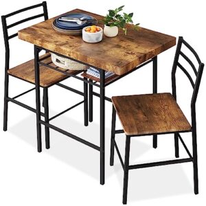 best choice products 3-piece modern dining set, space saving dinette for kitchen, dining room, small space w/steel frame, built-in storage rack - brown