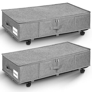 under bed storage with wheels lid, 2pcs under the bed shoe storage containers, dustproof underbed storage organizer drawer, under bed rolling storage for clothes blanket, college dorm room essentials