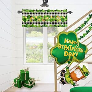 Curtain Valance for Windows St. Patrick's Day Clover Leaf Horseshoe Gold Kitchen Valances Rod Pocket Short Curtains,Black White Plaid Window Treatment Panel for Living Room Bathroom Bedroom 42x12in