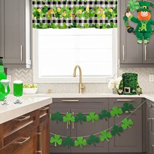 Curtain Valance for Windows St. Patrick's Day Clover Leaf Horseshoe Gold Kitchen Valances Rod Pocket Short Curtains,Black White Plaid Window Treatment Panel for Living Room Bathroom Bedroom 42x12in