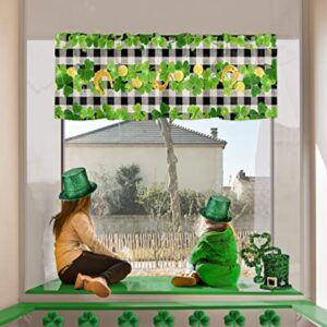 Curtain Valance for Windows St. Patrick's Day Clover Leaf Horseshoe Gold Kitchen Valances Rod Pocket Short Curtains,Black White Plaid Window Treatment Panel for Living Room Bathroom Bedroom 42x12in