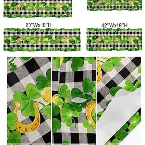 Curtain Valance for Windows St. Patrick's Day Clover Leaf Horseshoe Gold Kitchen Valances Rod Pocket Short Curtains,Black White Plaid Window Treatment Panel for Living Room Bathroom Bedroom 42x12in