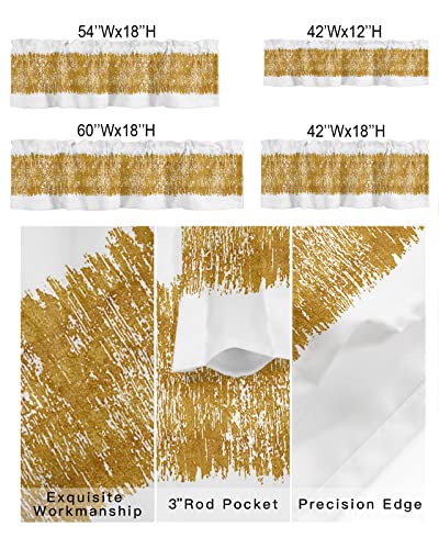 WARM TOUR Curtain Valance for Windows Gold Block Line White Back Kitchen Valances Rod Pocket Short Curtains,Modern Abstract Art Window Treatment Panel for Living Room Bathroom Bedroom 42x12in