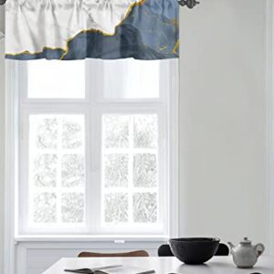 WARM TOUR Curtain Valance for Windows Ink Blue White Marble Gradient Kitchen Valances Rod Pocket Short Curtains,Gold Edge Abstract Art Window Treatment Panel for Living Room Bathroom Bedroom 42x12in