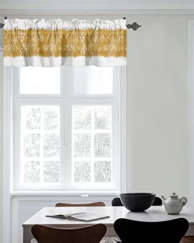 WARM TOUR Curtain Valance for Windows Gold Block Line White Back Kitchen Valances Rod Pocket Short Curtains,Modern Abstract Art Window Treatment Panel for Living Room Bathroom Bedroom 60x18in