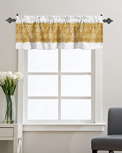 WARM TOUR Curtain Valance for Windows Gold Block Line White Back Kitchen Valances Rod Pocket Short Curtains,Modern Abstract Art Window Treatment Panel for Living Room Bathroom Bedroom 60x18in