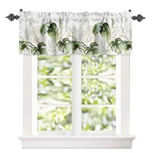 Curtain Valance for Windows Summer Tropical Monstera Leaves Kitchen Valances Rod Pocket Short Curtains,Green Plants Foliage Gold Powder on White Window Treatment Panel for Living Room 42x12in