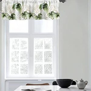 Curtain Valance for Windows Summer Tropical Monstera Leaves Kitchen Valances Rod Pocket Short Curtains,Green Plants Foliage Gold Powder on White Window Treatment Panel for Living Room 42x12in