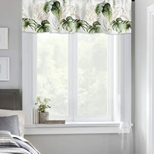 Curtain Valance for Windows Summer Tropical Monstera Leaves Kitchen Valances Rod Pocket Short Curtains,Green Plants Foliage Gold Powder on White Window Treatment Panel for Living Room 42x12in