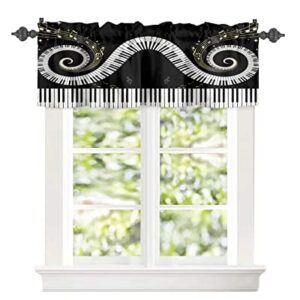 Curtain Valance for Windows Black White Piano Keys Gold Notes Kitchen Valances Rod Pocket Short Curtains,Music Instrumental Stave Swirl Window Treatment Panel for Living Room Bathroom Bedroom 42x12in