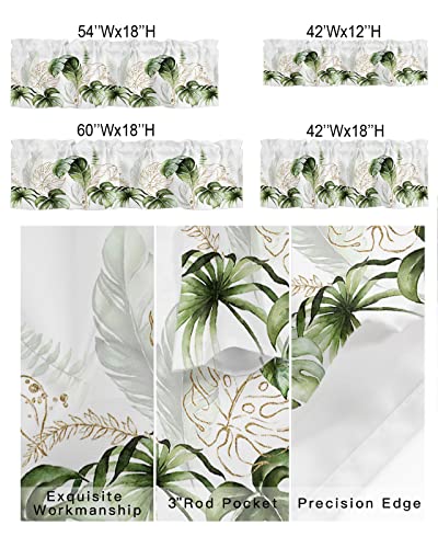 Curtain Valance for Windows Summer Tropical Monstera Leaves Kitchen Valances Rod Pocket Short Curtains,Green Plants Foliage Gold Powder on White Window Treatment Panel for Living Room 42x12in