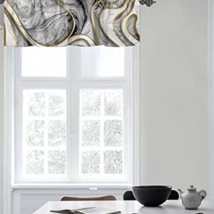 WARM TOUR Curtain Valance for Windows White Gray Abstract Marble Kitchen Valances Rod Pocket Short Curtains,Gold Foil Line Art Window Treatment Panel for Living Room Bathroom Bedroom 60x18in