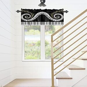 Curtain Valance for Windows Black White Piano Keys Gold Notes Kitchen Valances Rod Pocket Short Curtains,Music Instrumental Stave Swirl Window Treatment Panel for Living Room Bathroom Bedroom 42x12in