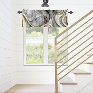 WARM TOUR Curtain Valance for Windows White Gray Abstract Marble Kitchen Valances Rod Pocket Short Curtains,Gold Foil Line Art Window Treatment Panel for Living Room Bathroom Bedroom 60x18in