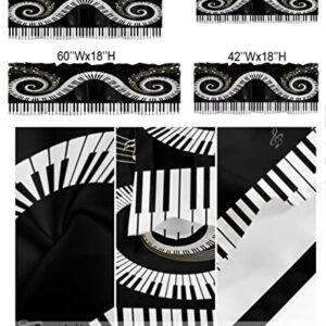 Curtain Valance for Windows Black White Piano Keys Gold Notes Kitchen Valances Rod Pocket Short Curtains,Music Instrumental Stave Swirl Window Treatment Panel for Living Room Bathroom Bedroom 42x12in