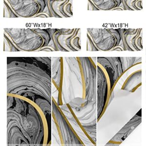 WARM TOUR Curtain Valance for Windows White Gray Abstract Marble Kitchen Valances Rod Pocket Short Curtains,Gold Foil Line Art Window Treatment Panel for Living Room Bathroom Bedroom 60x18in