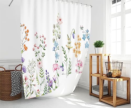 Allenjoy Watercolor Abstract Floral Lightweight PEVA Waterproof Shower Curtain with 12 Plastic Hooks 72"x72"