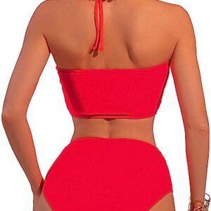 SOLY HUX Women's Color Block Halter High Waisted Bikini Set 2 Piece Swimsuit Bathing Suits Watermelon Pink Colorblock S