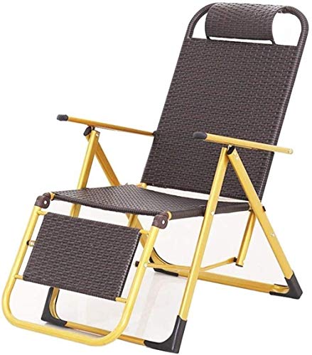 NOALED Recliners Office Chair, Sun Lounger Recliner Wicker Chair Folding Rattan Recliner Office Chair Balcony Lazy Rocking Chair Outdoor Portable Chair