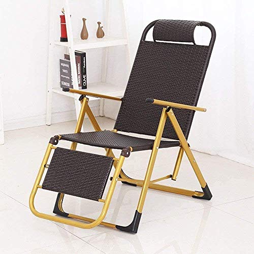 NOALED Recliners Office Chair, Sun Lounger Recliner Wicker Chair Folding Rattan Recliner Office Chair Balcony Lazy Rocking Chair Outdoor Portable Chair