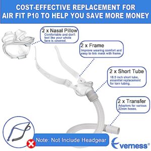 2 Packs Replacement Set for P10 Nasal Pillow, Includes Large Pillows, Frames & Short Hoses for Airfit P10 in One Pack (No Headgear), Snug Fit & Great Value Replacement Supplies by Everness (L)