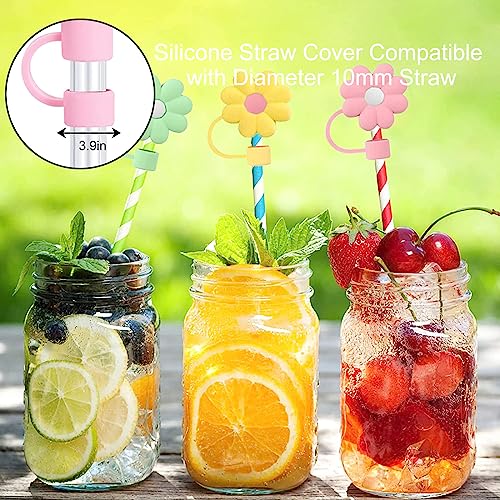 10Pcs Straw Cover Cap for Stanley Cup 40&30 Oz Straw Cap Silicone Straw Tips Cover Cute Cartoon Dustproof Splashproof Drinking Straw Lids Protector (Flower)