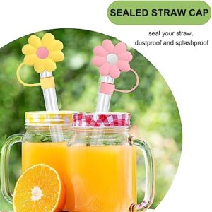 10Pcs Straw Cover Cap for Stanley Cup 40&30 Oz Straw Cap Silicone Straw Tips Cover Cute Cartoon Dustproof Splashproof Drinking Straw Lids Protector (Flower)