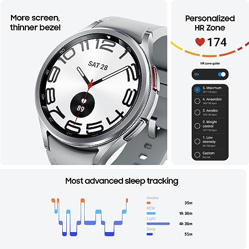 SAMSUNG Galaxy Watch 6 Classic 43mm LTE Smartwatch w/ Rotating Bezel, Fitness Tracker, Personalized HR Zones, Advanced Sleep Coaching, Heart Monitor, BIA Sensor, US Version, Silver