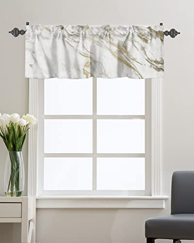 Window Valance for Kitchen,White Marble Gold Cracked Line Rod Pocket Curtain Valances Short Curtains Drapes Panel,Modern Art Abstract Pattern Window Treatment Topper for Bathroom Bedroom 54x18in