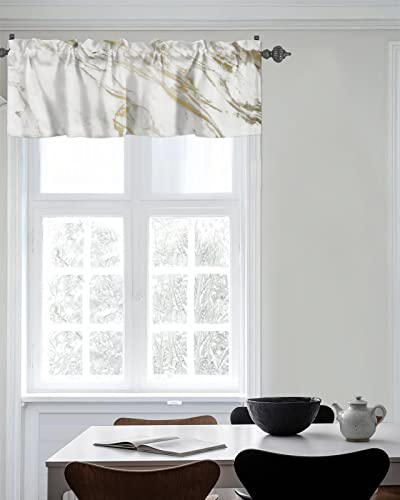 Window Valance for Kitchen,White Marble Gold Cracked Line Rod Pocket Curtain Valances Short Curtains Drapes Panel,Modern Art Abstract Pattern Window Treatment Topper for Bathroom Bedroom 54x18in